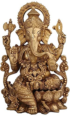 Buy Mearch Brasso Brass Ganesha Statue | Mangalkari Ganesh Sitting On ...