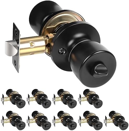 HOSOM 10 Pack Black Door Knobs, Privacy Door Knobs for Bedroom or Bathroom Interior Door Knob ...