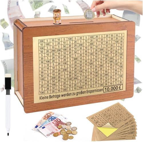 CHANCCI Wooden Savings Box with Counter, Portable Money Vault for Cash ...
