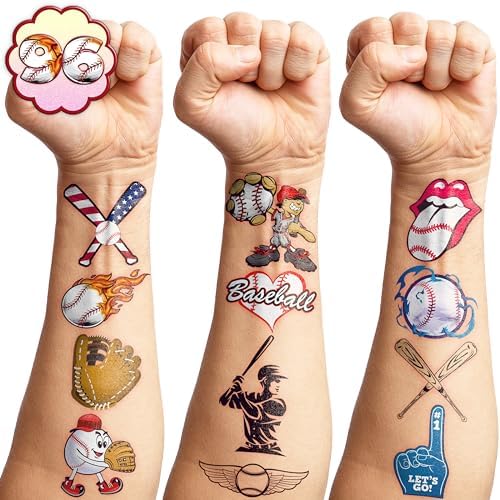 Amazon.com : 96PCS Baseball Pre-Cut Temporary Tattoos for Kids - Sports ...