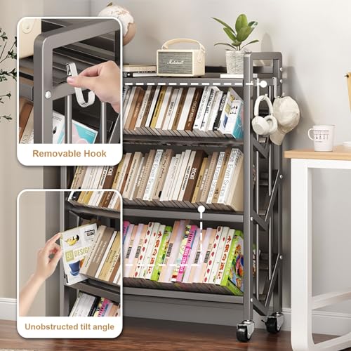 Book Carts with Wheels, Library Rolling Book Cart 2 /3 /4 /5 Tier ...