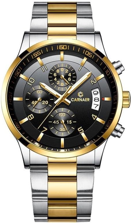 Buy CARNAER Men's Chronograph Quartz Watches, Dual Tone Silver Gold ...
