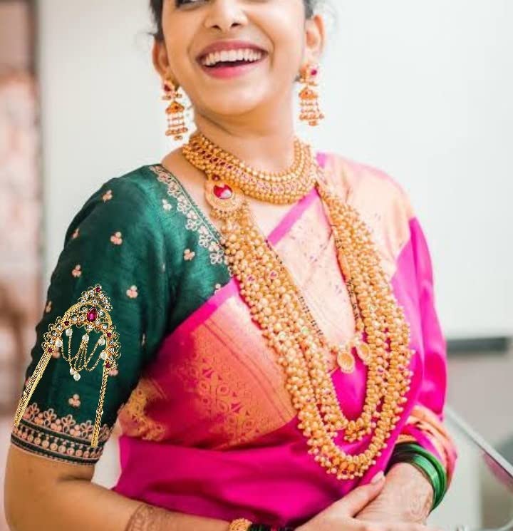 Buy SWAMI-Pearl Bajuband, vaki/armlets Pink Colour Styled With Peacock ...