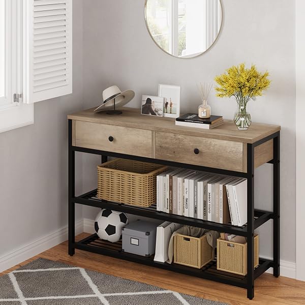 Amazon.com: GAOMON Console Table with 2 Drawers and 2 Tiers Open Shelf ...