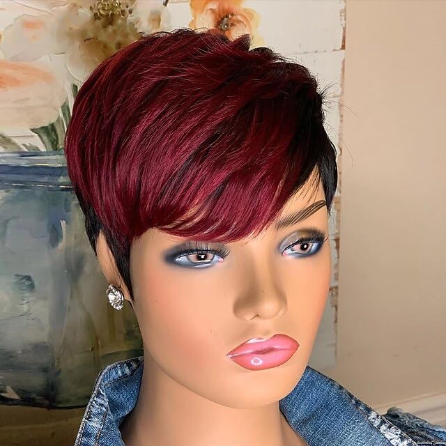 Amazon.com : Ombre 1B/99J Red Pixie Short Cut Bob Wigs For Women Remy ...