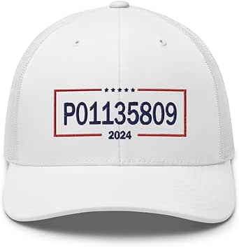 Trump 2024 'Inmate P01135809' Cap : RAF Collection White at Amazon Men ...