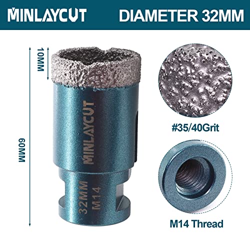 MINLAYCUT Diamond Core Drill Bits 32mm Tile Hole Saw Cutter M14 Thread ...