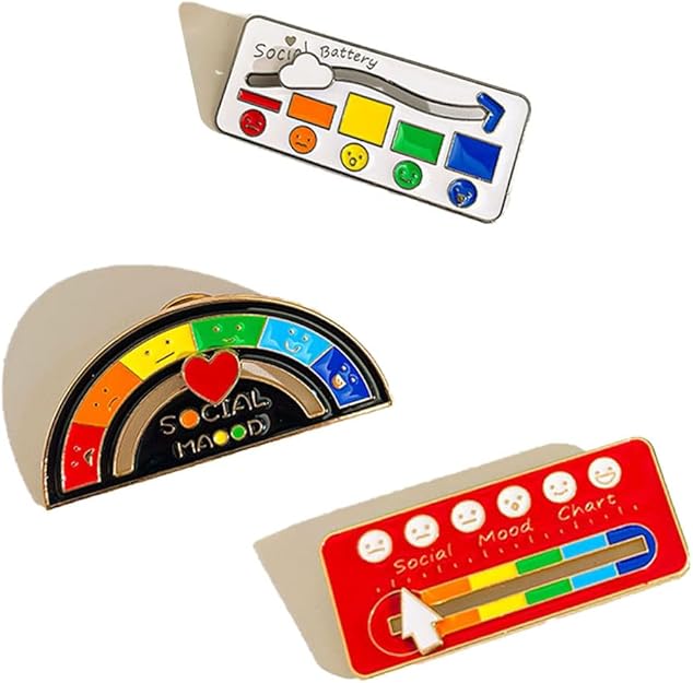 Amazon.com: 3 Pcs Social Mood/Social Battery Enamel Pins Set,Emotional ...