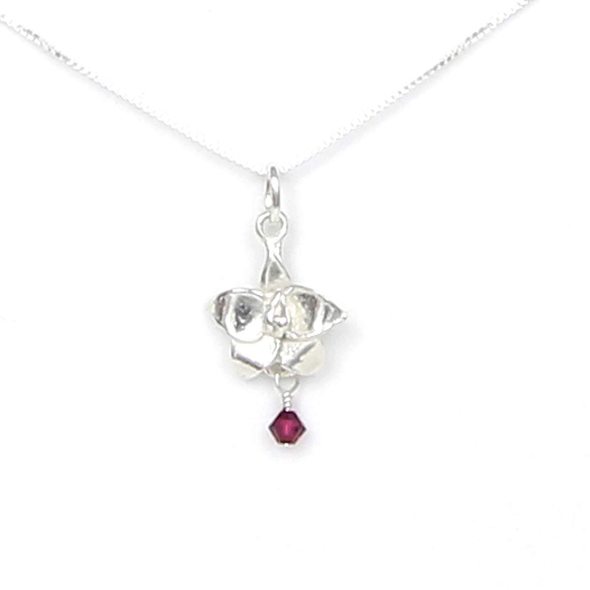 Amazon.com: July Larkspur Flower Necklace w/Birthstone Ruby Red Colored ...