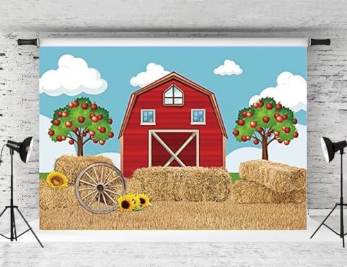 Amazon.com : 5x3FT Cartoon Red Farm Theme Backdrop Haystack Sunflower ...