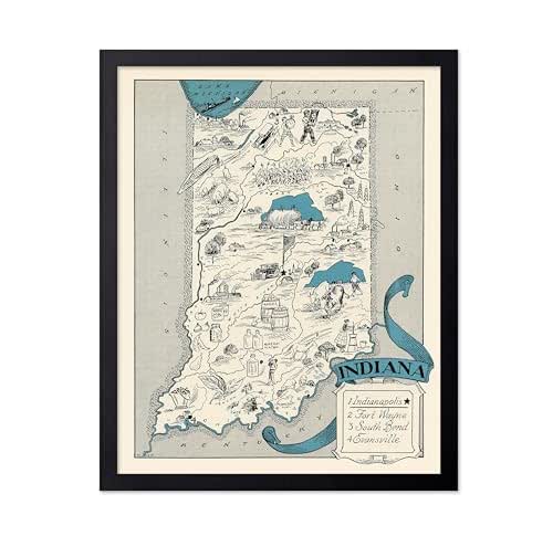 Amazon.com: Monem Art Vintage Map Poster - Retro Indiana Map Print ...