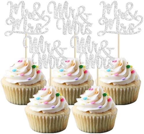 Amazon.com: 36 PCS Mr & Mrs Cupcake Toppers with Love Heart Bridal ...