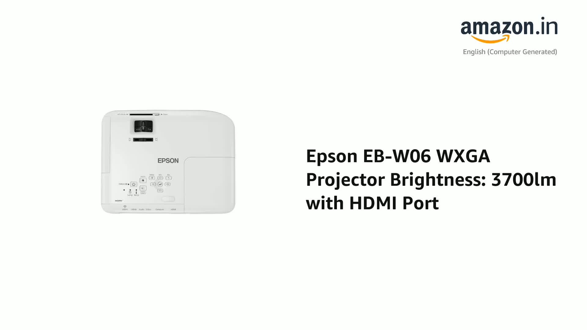 Watch Epson EB-W06 WXGA Projector Brightness& 3700lm with HDMI Port on ...