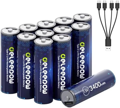 Amazon.com: Deleepow Rechargeable AA Batteries USB 1.5V AA Lithium ...