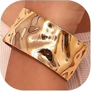 Amazon.com: GIGB PBDK Chunky Gold Hammered Bangle Bracelets for Women Lover,Irregular Silver ...