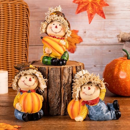 Amazon.com: Lulu Home 3 Packs Fall Tabletop Ornaments, Resin Scarecrows ...
