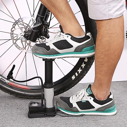 Portable Mini Bike & Bicycle Pump Foot Activated with Pressure Gauge ...