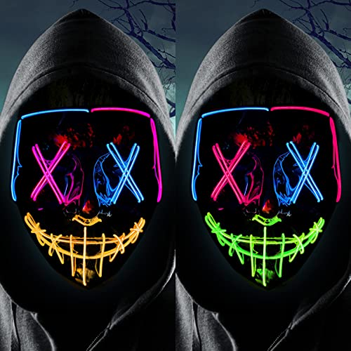 YEHUARIS 3 Color Halloween Purge Mask 2 Pack,Scary LED Light up Mask ...