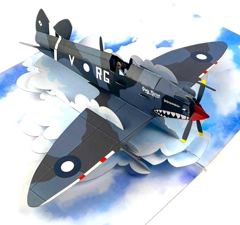 BC Worldwide Ltd Handmade 3D pop up card Spitfire Shark Mouth Military ...