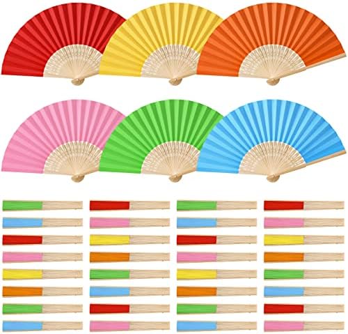 Amazon.com: Chunful 60 Pcs Multicolor Folding Fan Decorative Bulk ...