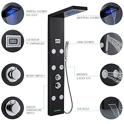 Snapklik.com : LED Shower Panel Tower System, Rainfall Waterfall Shower Faucet Fixtures ...