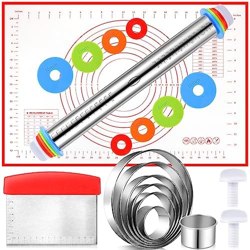 Amazon.com: Rolling Pin and Silicone Baking Pastry Mat Set, Stainless ...