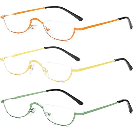 Amazon.com: KoKoBin Half Reading Glasses - 2 Pairs Half Rim Metal Frame Glasses Spring Hinge ...