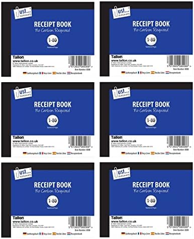 Pack of 6 - Carbonless Receipt Book - Numbered 1-80 NCR Duplicate ...