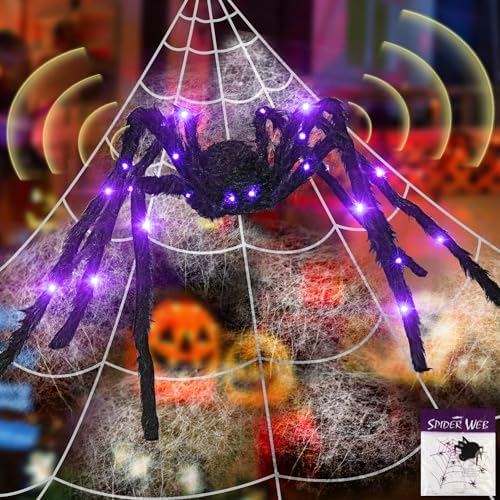 Amazon.com: 5ft Giant Light Up Sound Activated Talking Halloween Spider ...
