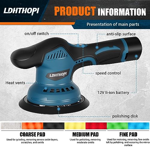 Snapklik.com : LDHTHOPI Cordless Buffer Polisher, 2000mAh 12V Battery ...