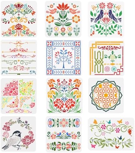 Amazon.com : BENECREAT 12 Styles Folk Decorative Painting Stencil ...