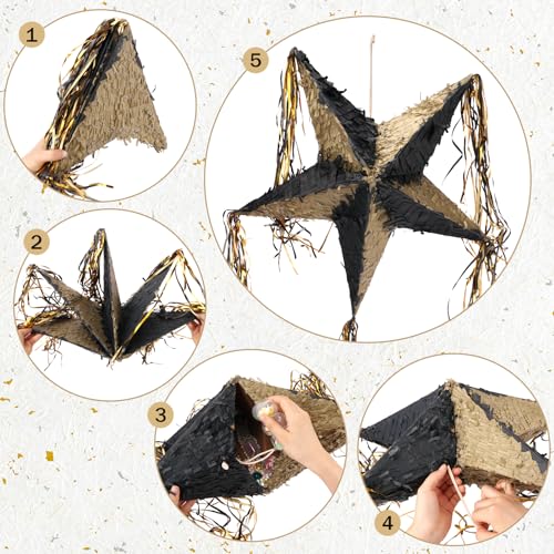 Snapklik.com : Black Gold Star Piñata, Foldable Pinata For Boys And ...