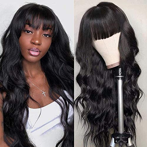 Amazon.com: Sooolavely Body Wave Wigs With Bangs Virgin Brazilian None ...