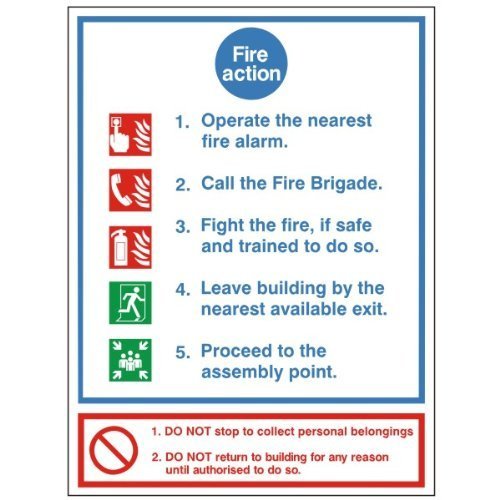 Buy Fire Action Sign 'Alarm,Fire brigade, Fight the fire,Leave building ...
