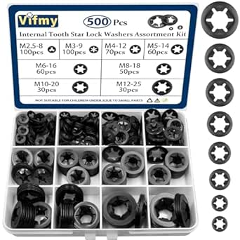 Vifmy 500PCS Internal Tooth Star Lock Washers, M2.5 M3 M4 M5 M6 M8 M10 ...
