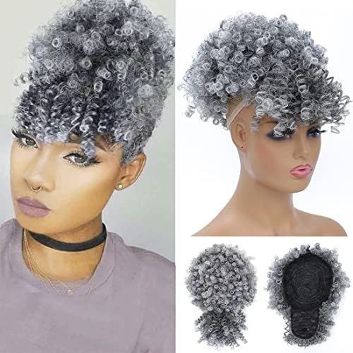 Amazon.com : MOONSHOW Ombre Grey Afro Puff Drawstring Ponytail Natural ...