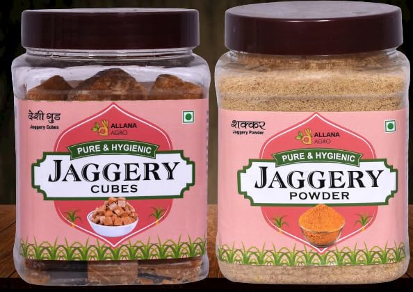 Allana Agro Jaggery/Gud/Gur Cubes & Powder with No Added Preservatives ...