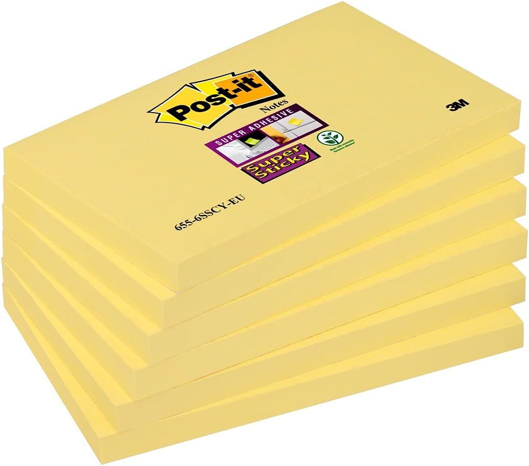 Post-it Super Sticky Notes Canary Yellow, Pack of 6 Pads, 90 Sheets per ...