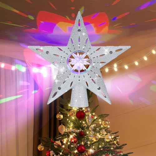 Christmas Tree Topper Projector with 3D Glitter Dynamic Projection ...