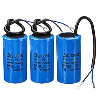PATIKIL CBB60 25uF Running Capacitor, 3pcs AC 450V 2 Wires 50/60Hz Cylinder 90x50mm for Air ...