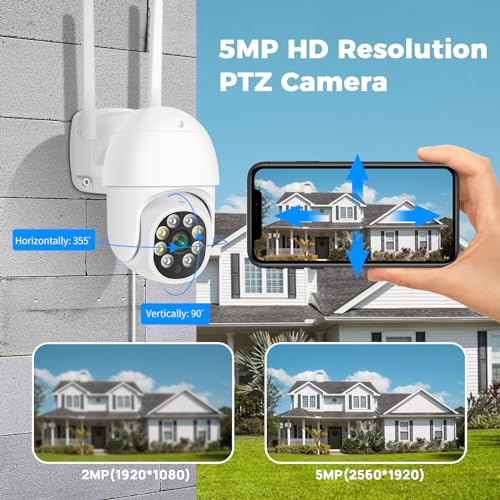 5MP Security Camera Outdoor with Color Night Vision,5MP PTZ Digital ...