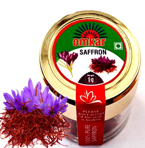 OMKAR BRAND SAFFRON 1g, Pure Kashmiri Mongra Kesar Value Pack Grade A++ ...
