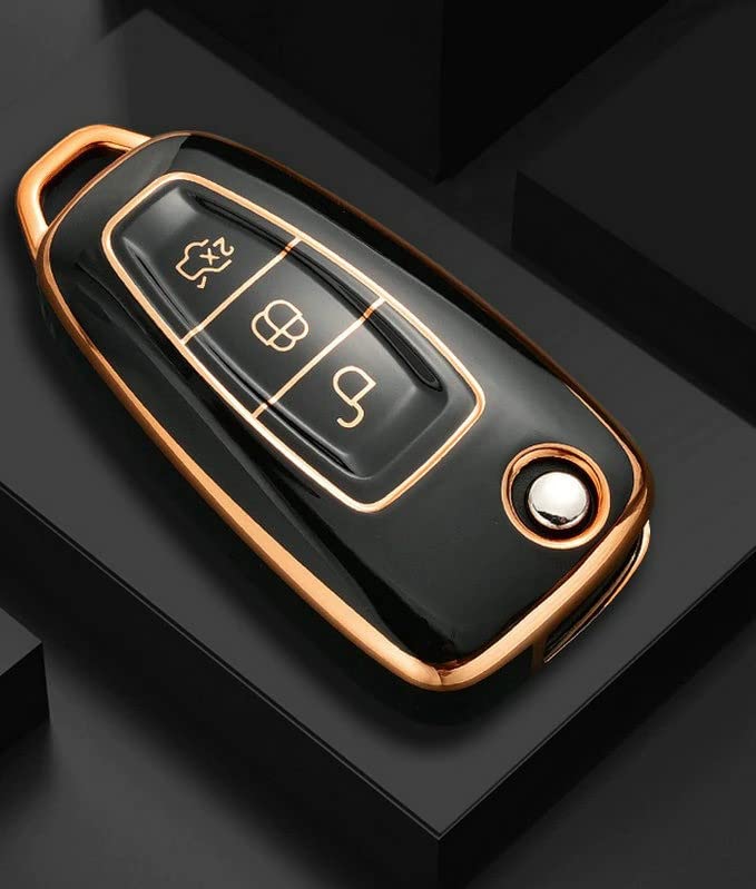 E-GENERIX Piano Finish Golden Borders TPU Key Cover Compatible with ...