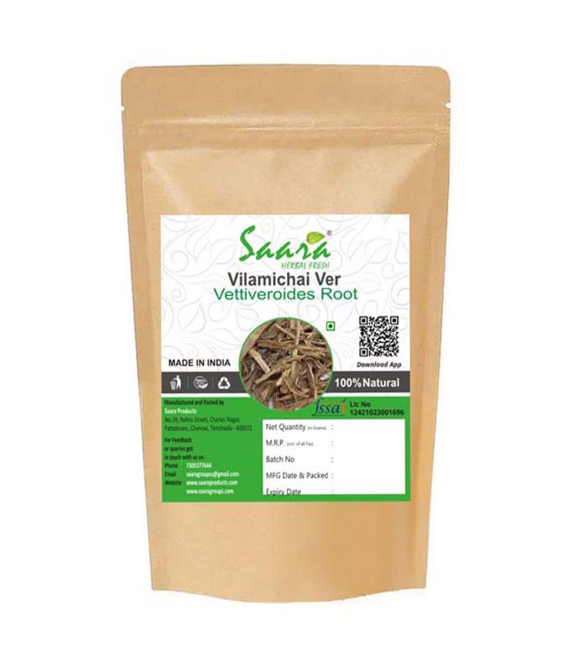 Buy Saara HERBAL FRESH Vilamichai Ver,(100gram)Coleus Vettiveroides ...