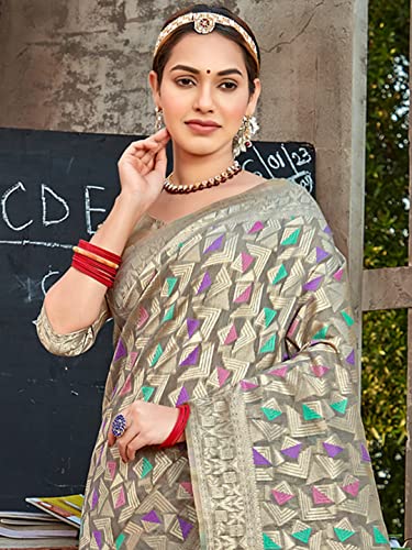 Buy Sangam Prints Women's Cotton Woven Zari Work Saree with Blouse ...