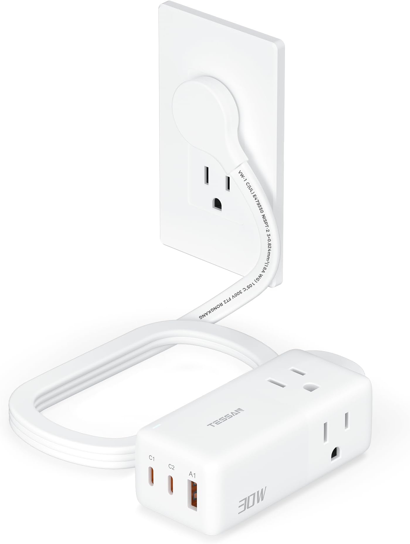 Amazon.com: TESSAN USB Charging Station PD 30W, Flat Plug USB C Charger ...