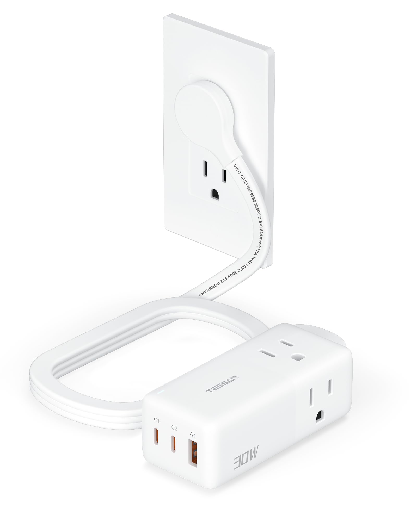 Amazon.com: TESSAN USB Charging Station PD 30W, Flat Plug USB C Charger ...