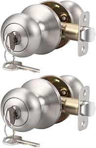 DECORITEN 2 Pack Flat Round Entry Door Knobs, Brushed Nickel Door ...