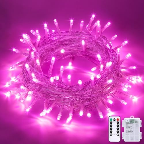 Amazon.com: JMEXSUSS 33ft 100 LED Pink String Lights Battery Operated ...