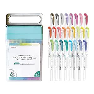 Zebra Highlighter Brush Pen Mildliner Brush 25 Colors with Box Case WFT8-25C-BOX , Multicolor ...